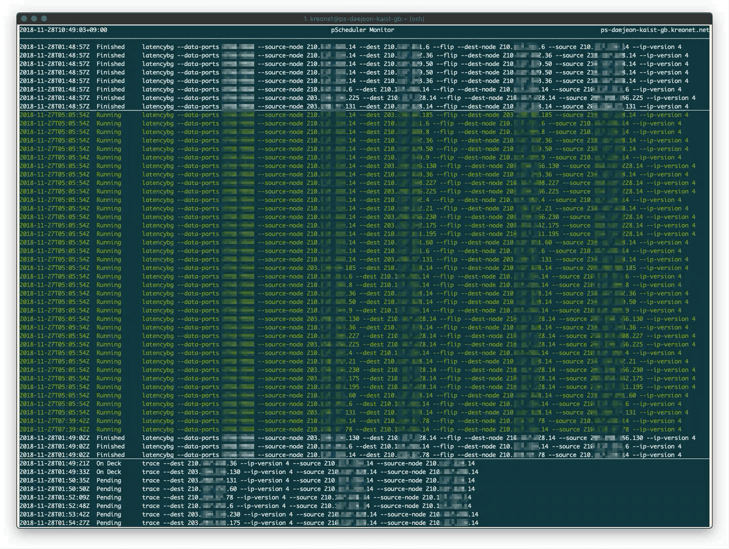 perfSONAR / pscheduler / monitor / 현재 작업 확인하기 - KREONET WIKI - KREONET WIKI